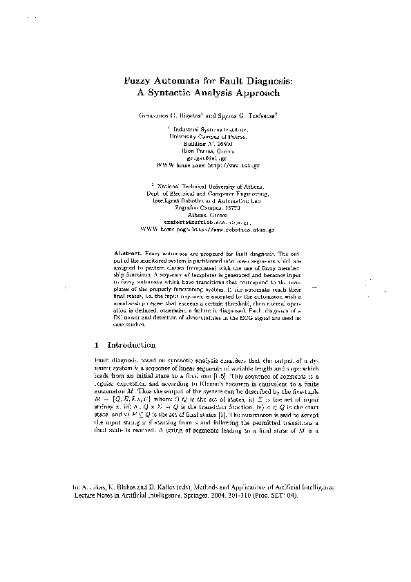 Pdf Fuzzy Automata For Fault Diagnosis A Syntactic Analysis Approach