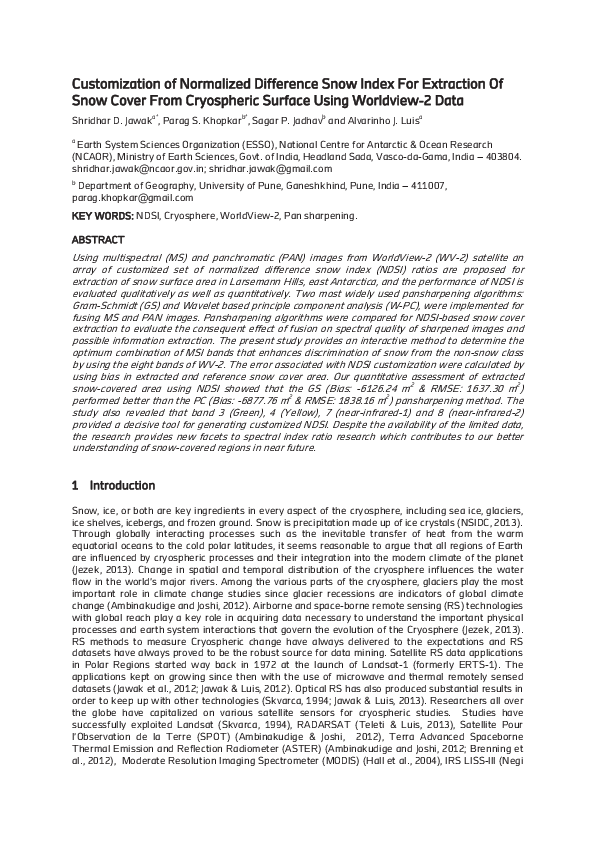 (PDF) Customization of Normalized Difference Snow Index for Extraction ...