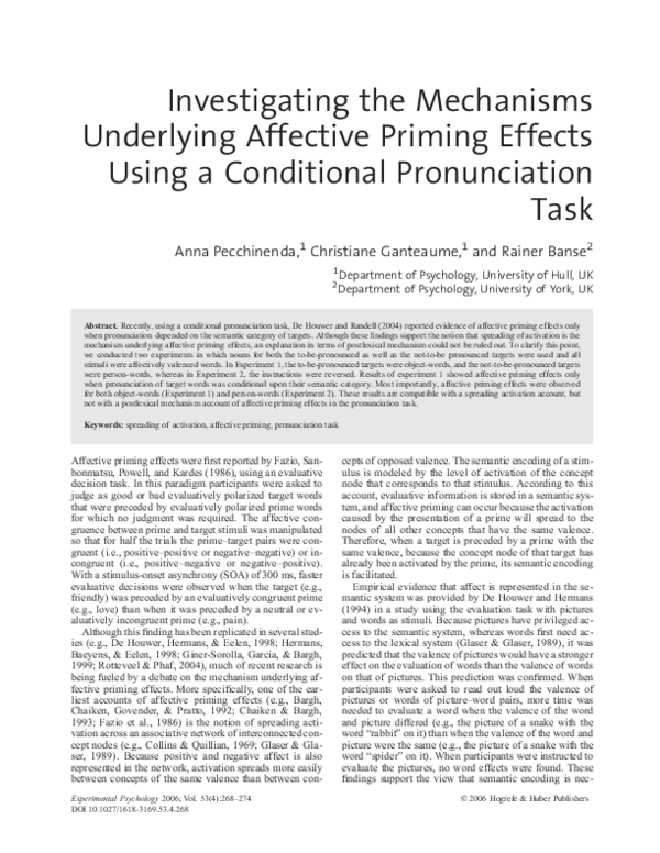 Investigating the mechanisms underlying affective priming effects using ...