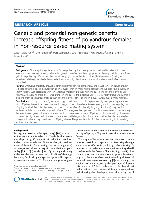 (PDF) Genetic and potential non-genetic benefits increase offspring ...