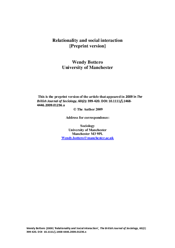 (PDF) Relationality and Social Interaction