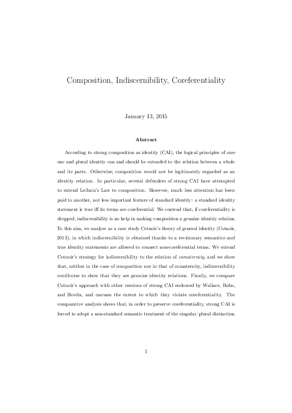 (PDF) Composition, Indiscernibility, Coreferentiality (Erkenntnis)