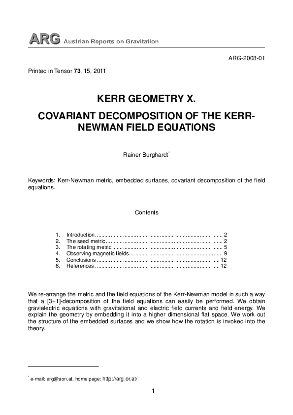 (PDF) Kerr geometry X. Covariant decomposition of the Kerr-Newman field ...