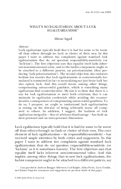 (PDF) What's so Egalitarian about Luck Egalitarianism?