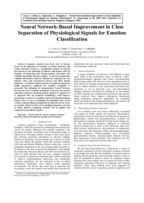 (PDF) Neural Network-Based Improvement in Class Separation of Physiological Signals for Emotion ...