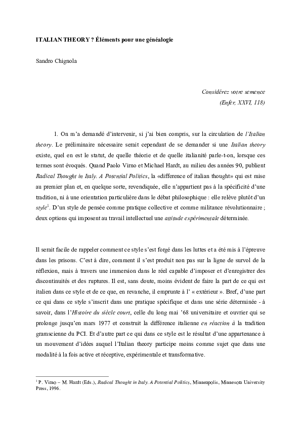 (PDF) Italian Theory? Elements pour une généalogie