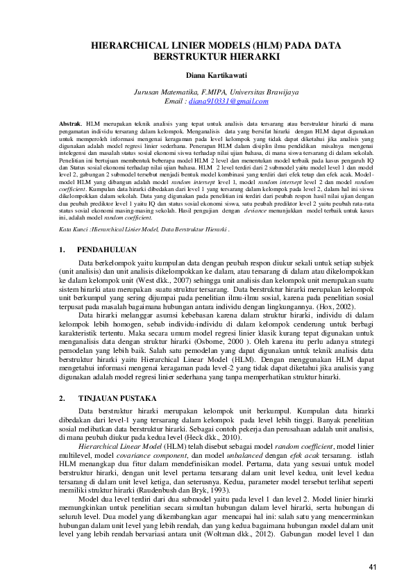 (PDF) HIERARCHICAL LINIER MODELS (HLM) PADA DATA BERSTRUKTUR HIERARKI