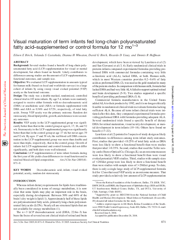 (PDF) Visual maturation of term infants fed long-chain polyunsaturated ...
