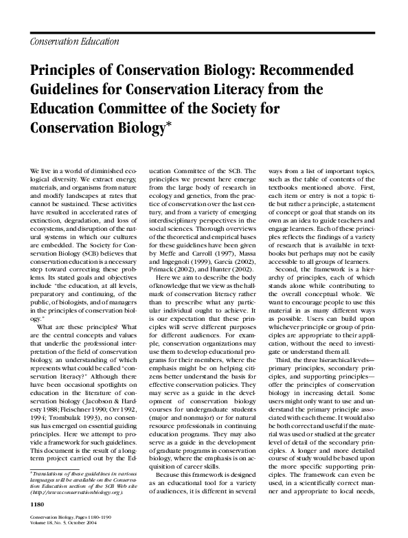 (PDF) Trombulak et al., Principles of Conservation Biology: Guidelines ...
