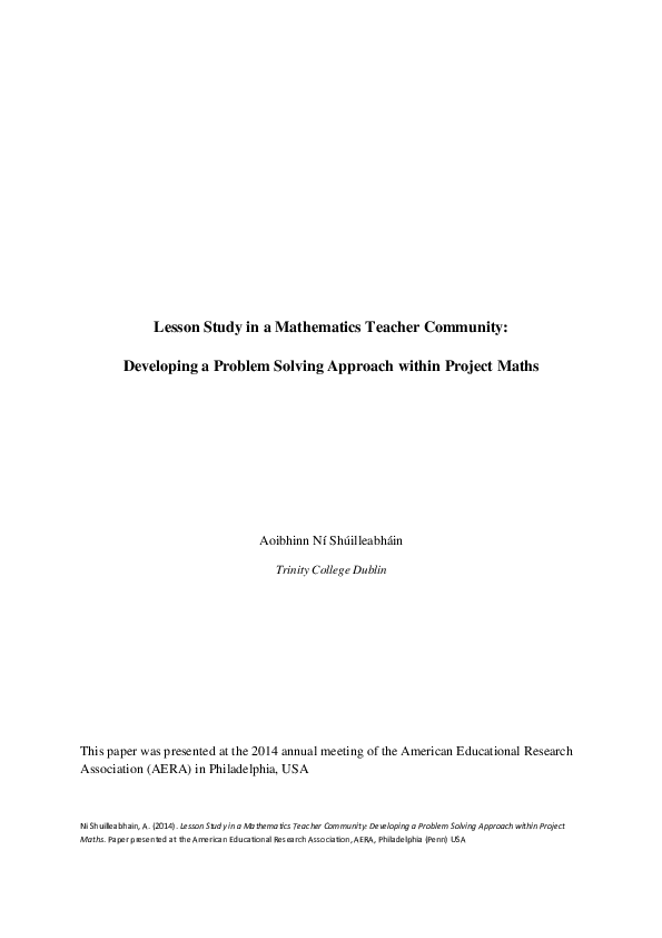 (PDF) Lesson Study in a Mathematics Teacher Community: Developing a ...