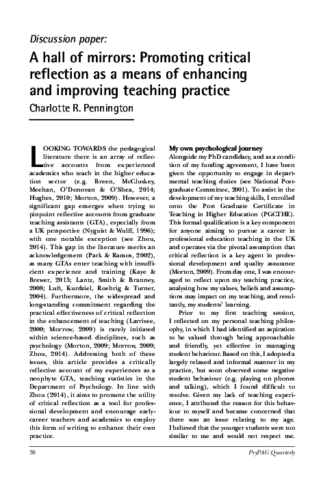 (PDF) A hall of mirrors: Promoting critical reflection as a means of enhancing and improving ...