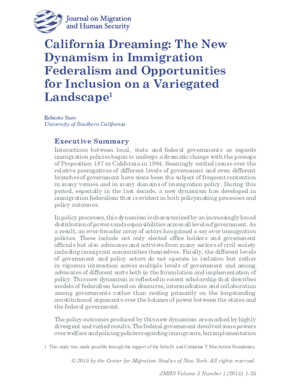 (PDF) Calfifornia Dreaming: The New Dynamism in Immigration Federalism ...