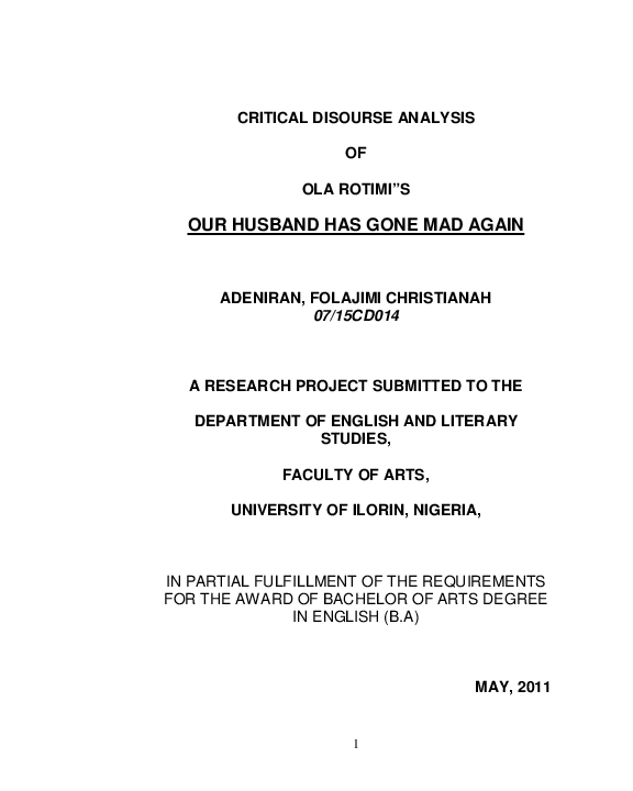 (PDF) CRITICAL DISOURSE ANALYSIS OF OLA ROTIMI " S OUR HUSBAND HAS GONE ...