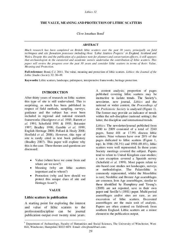 (PDF) The value, meaning and protection of lithic scatters