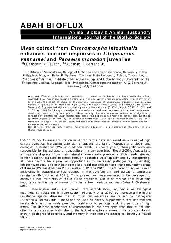 (PDF) Ulvan extract from Enteromorpha intestinalis enhances ...