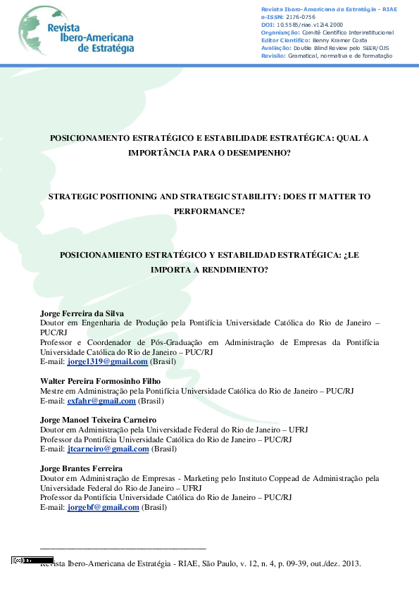(PDF) Strategic Positioning and Strategic Stability: Does It Matter to ...