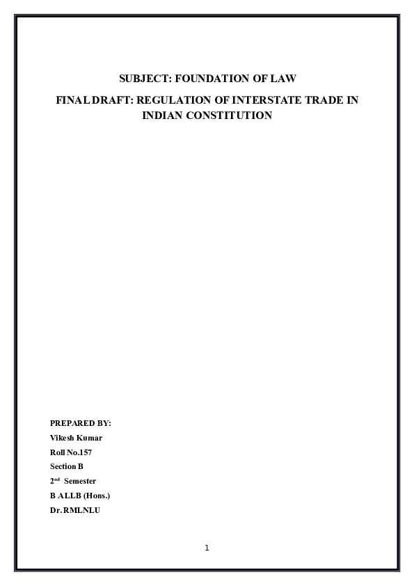 (DOC) Regulation of Interstate trade in Indian Constitution