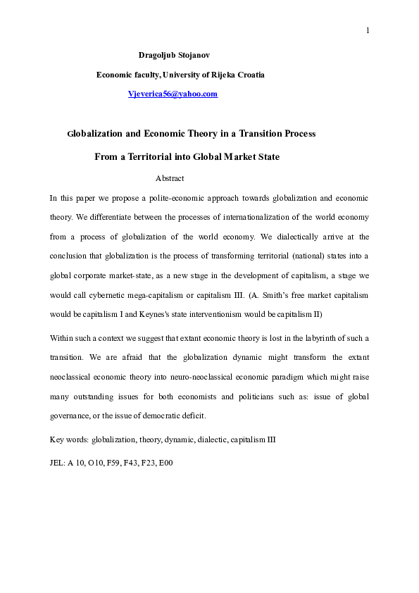 (DOC) Globalization and Economic Theory