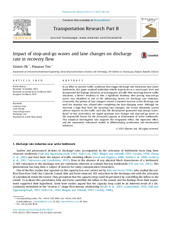 (PDF) Impact of stop-and-go waves and lane changes on discharge rate in ...