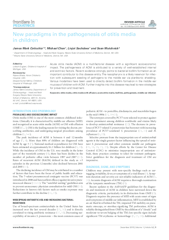 (PDF) New paradigms in the pathogenesis of otitis media in children.