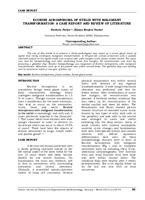 (PDF) ECCRINE ACROSPIROMA OF EYELID WITH MALIGNANT TRANSFORMATION- A ...