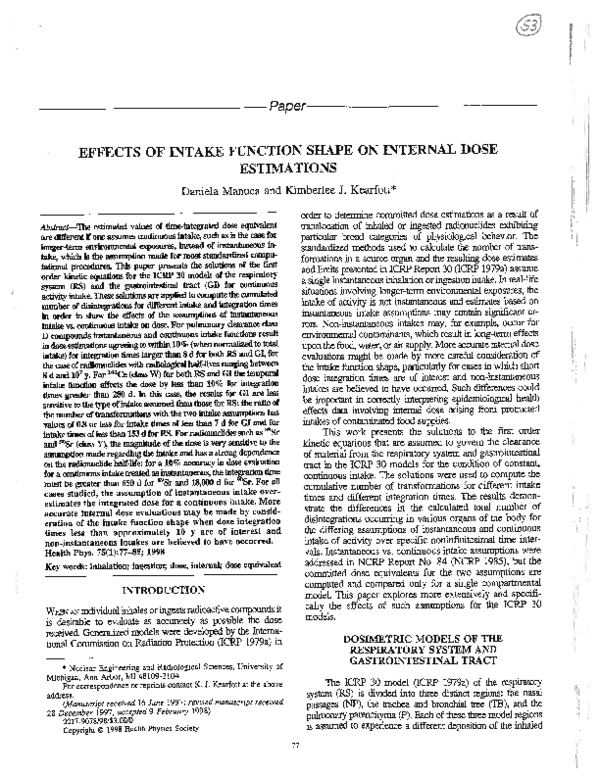 (PDF) p053 Effects of Intake Function Shape on Internal Dose Estimations