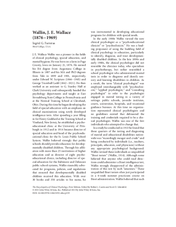 (PDF) Wallin, J. E. Wallace (1876-1969)