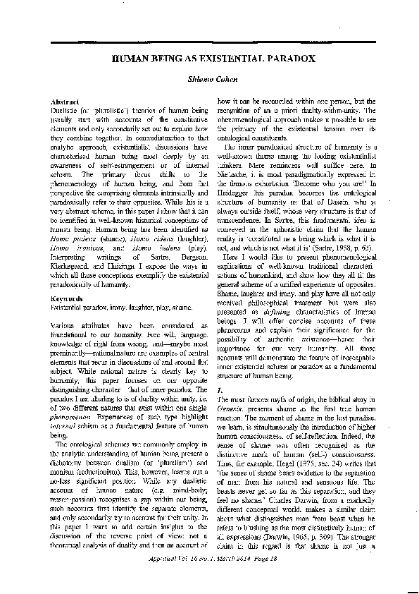 (PDF) Human Being as Existential Paradox