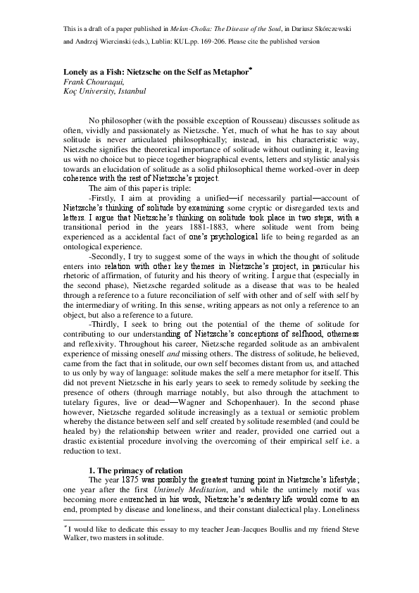 Lonely as a Fish: Nietzsche on the Self as Metaphor