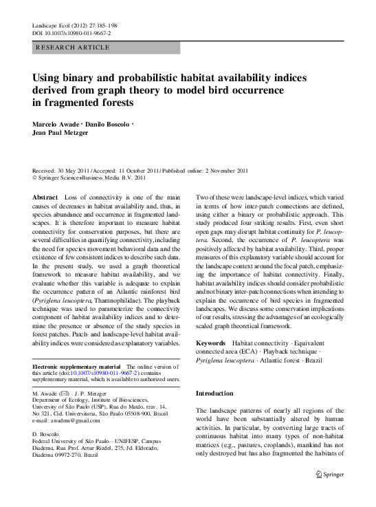 (PDF) Using binary and probabilistic habitat availability indices ...