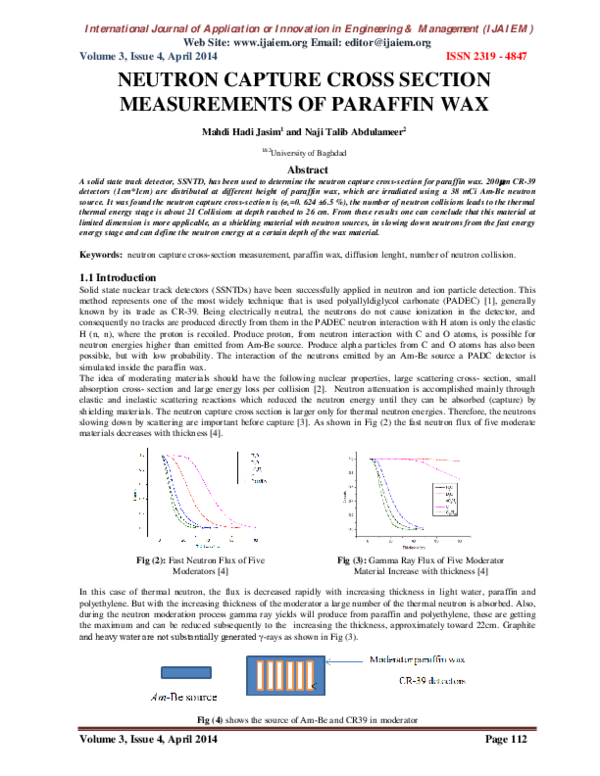 (PDF) NEUTRON CAPTURE CROSS SECTION MEASUREMENTS OF PARAFFIN WAX (PDF) NEUTRON CAPTURE CROSS SECTION MEASUREMENTS OF PARAFFIN WAX
