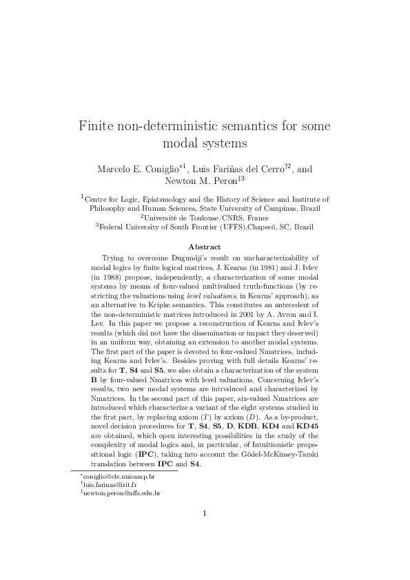 Pdf Finite Non Deterministic Semantics For Some Modal Systems