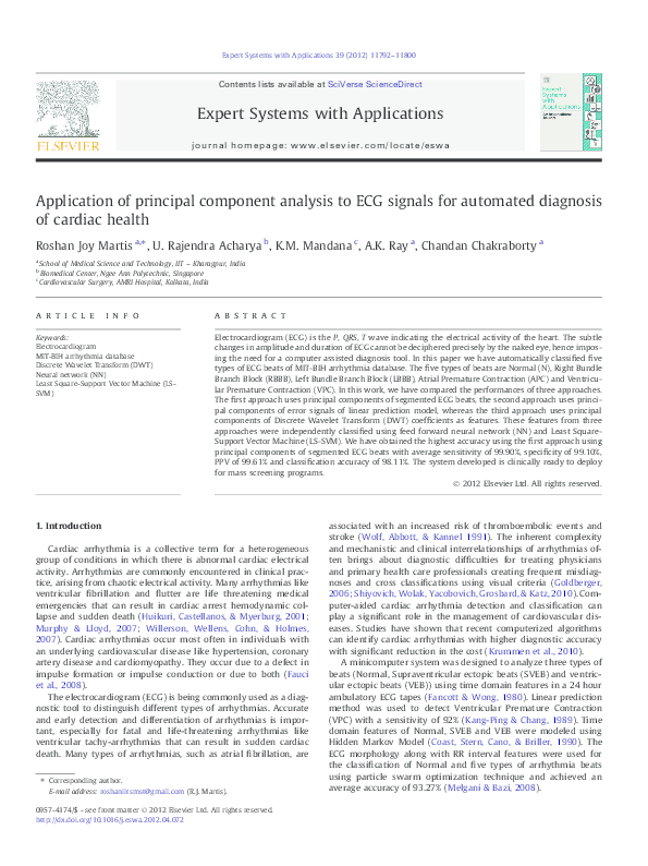 Pdf Application Of Principal Component Analysis To Ecg Signals For