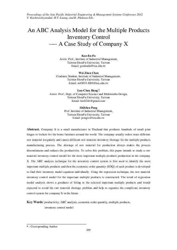 (PDF) An ABC Analysis Model for the Multiple Products Inventory Control ...