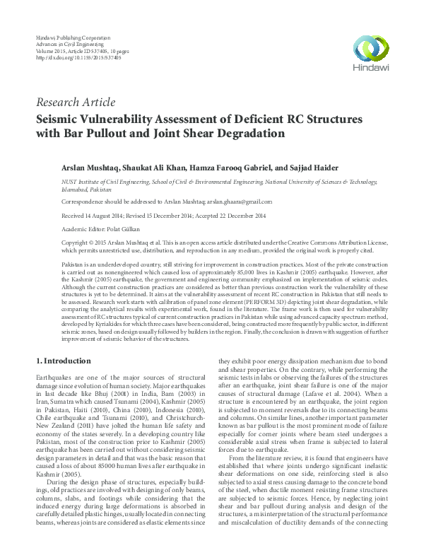 Pdf Seismic Vulnerability Assessment Of Deficient Rc Frame Structures With Bar Pullout And