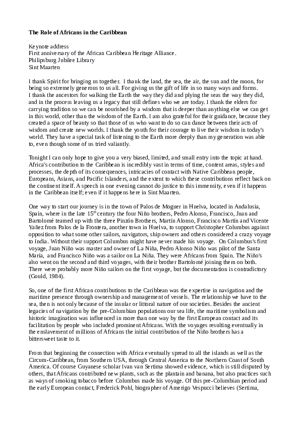 (DOC) The Role of Africans in the Caribbean