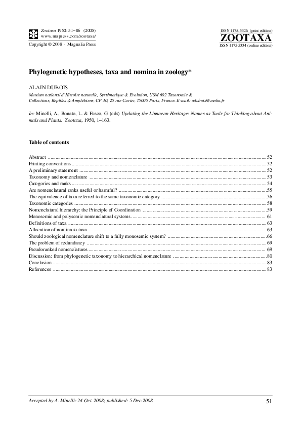 (PDF) 2008 Dubois Zootaxa Phylogeny & Nomina zt01950p086