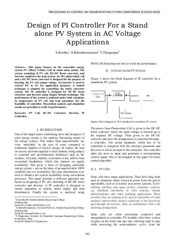 Pdf Design Of Pi Controller In Standalone Application For Ac Voltage Application