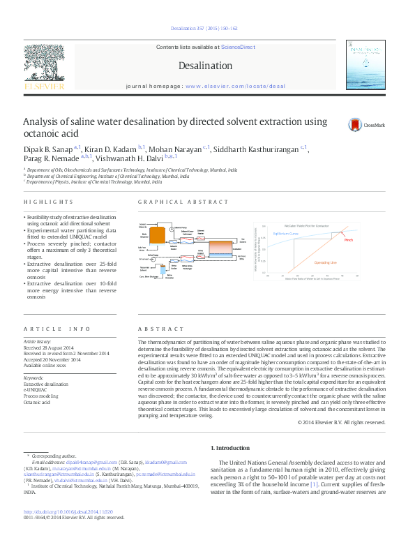 (PDF) Analysis of saline water desalination by directed solvent ...