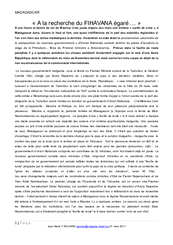 (DOC) Madagascar A la recherche du Fihavanana egare
