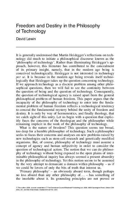 (PDF) Freedom and Destiny in the Philosophy of Technology