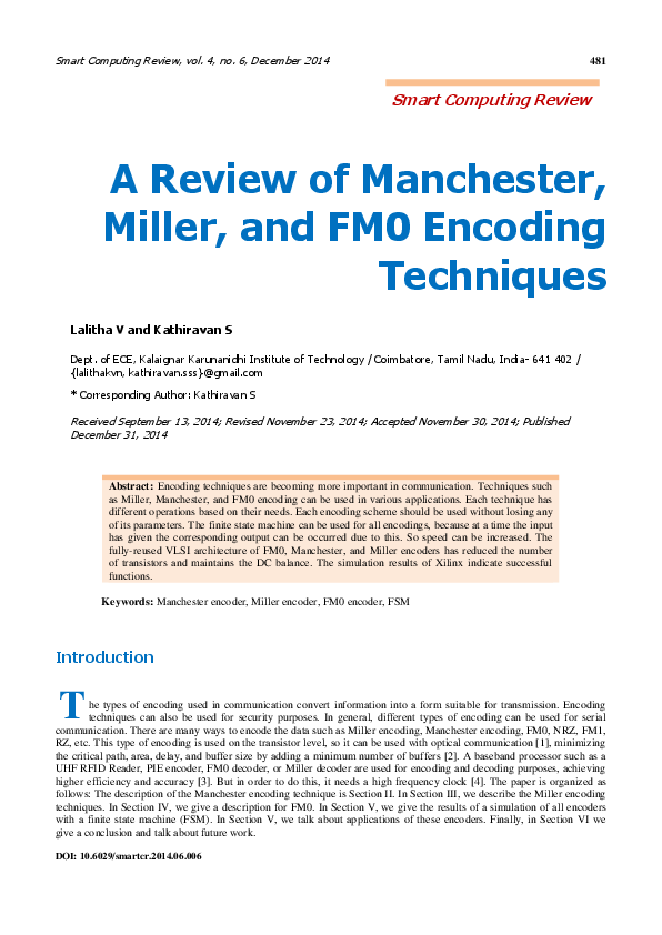 (PDF) A Review of Manchester, Miller, and FM0 Encoding Techniques