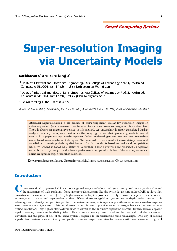 (PDF) Super-resolution Imaging via Uncertainty Models