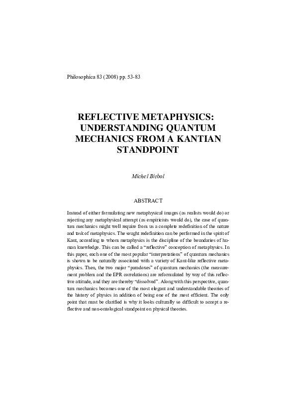 (PDF) REFLECTIVE METAPHYSICS: UNDERSTANDING QUANTUM MECHANICS FROM A ...