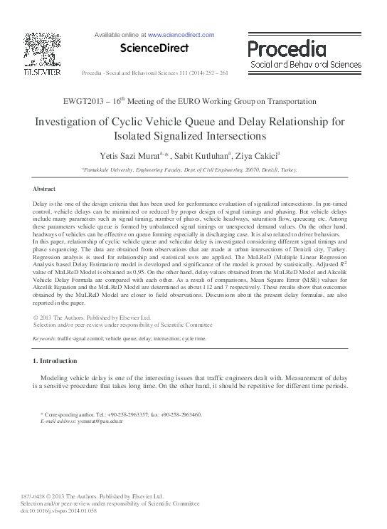 Pdf Investigation Of Cyclic Vehicle Queue And Delay Relationship For Isolated Signalized