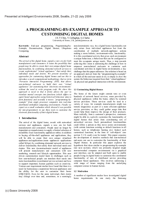 (PDF) A Programming-By-Example Approach To Customising Digital Homes