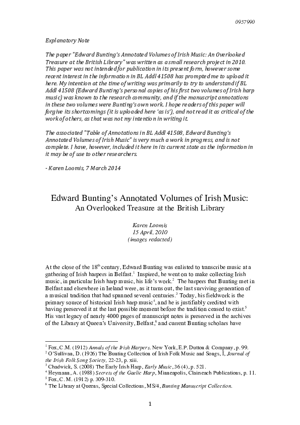 (PDF) Edward Bunting’s Annotated Volumes of Irish Music: An Overlooked ...