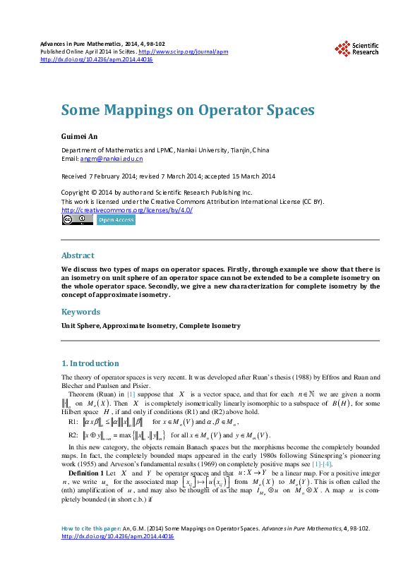(PDF) Some Mappings on Operator Spaces