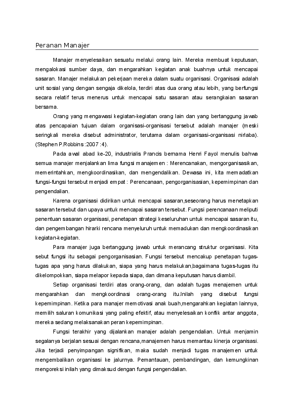 (DOC) Peran Manajer, Peranan Manajemen serta Keterampilan Manajerial