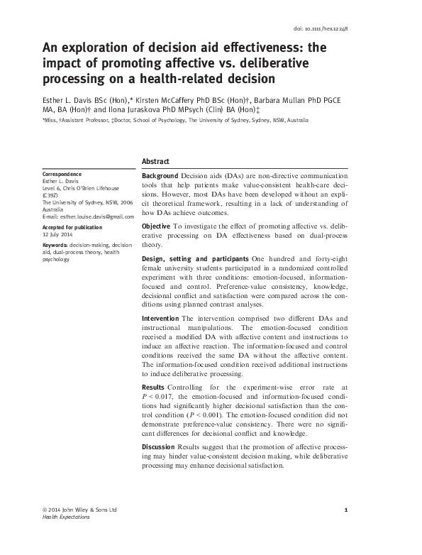 (PDF) An exploration of decision aid effectiveness: the impact of ...